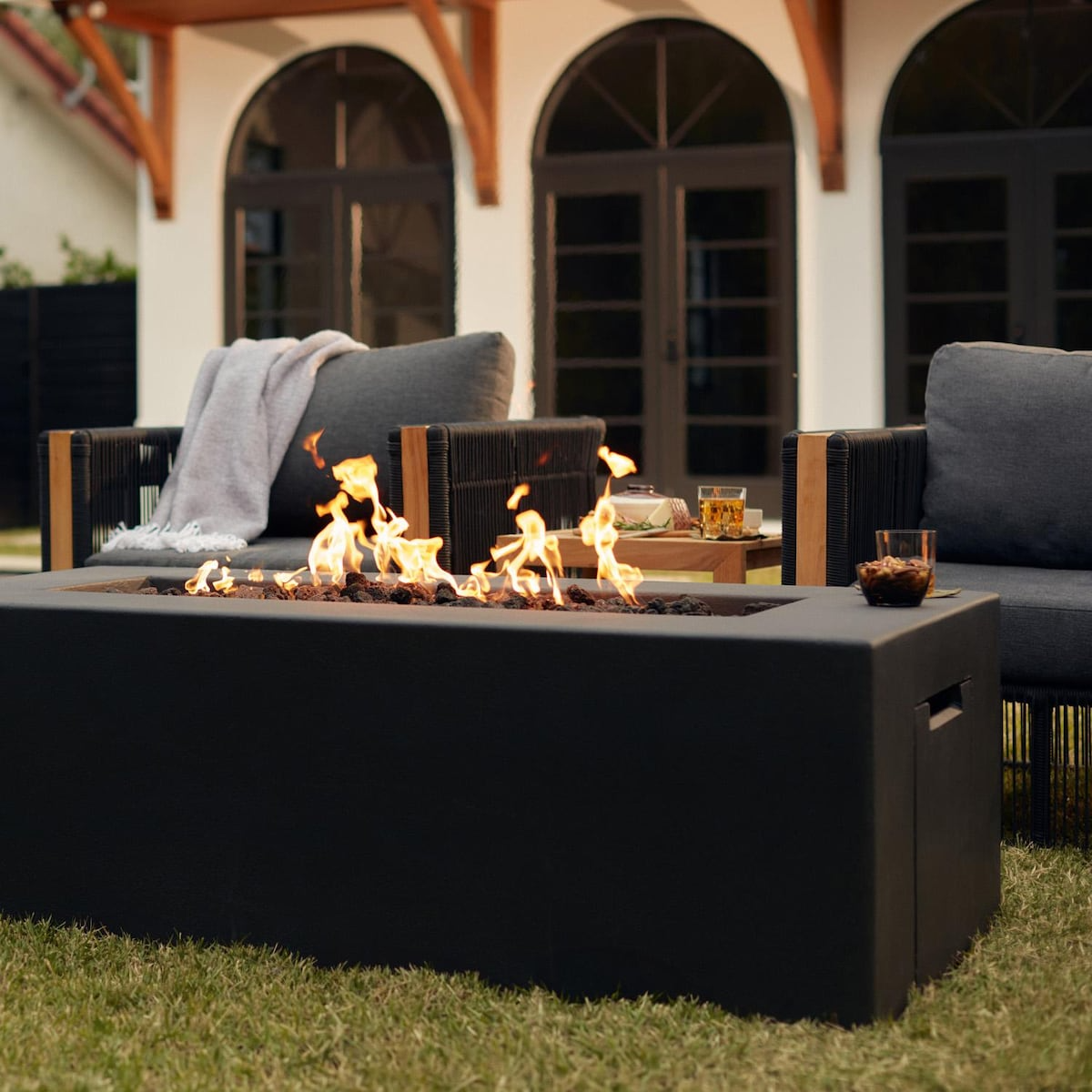 Blaze 60-Inch Rectangular Concrete Natural Gas / Propane Fire Pit Tabl ...